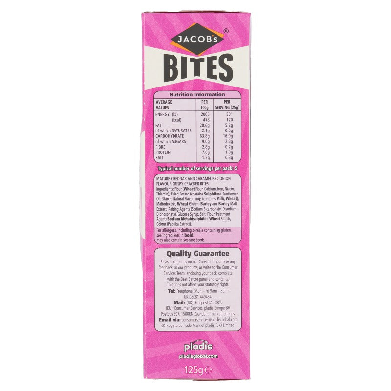 Jacob's Bites Mature Cheddar & Onion Crackers 125g PMP £1.75 - Case of ...