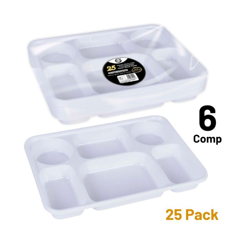 DID Reusable Deluxe Heavy-Duty 6 Compartment Plates 25 Pack Wholesale
