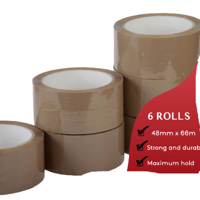 Tapeman Brown Parcel Buff Tape 48mm x 66m - Case of 6 Wholesale