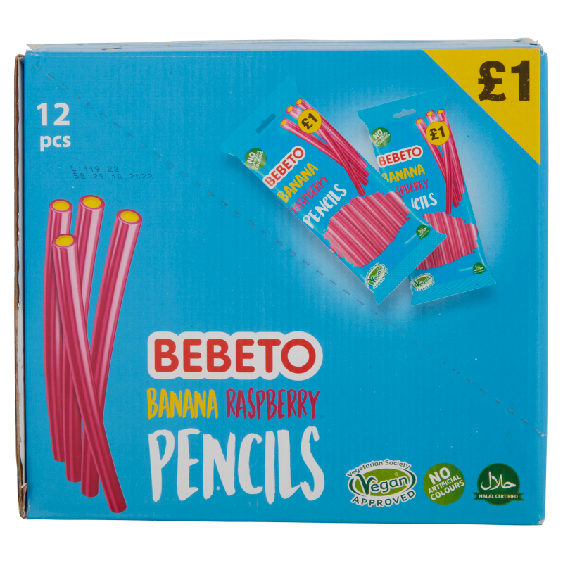 Bebeto Banana Raspberry Pencils 160g PMP £1 - Case of 12 Wholesale