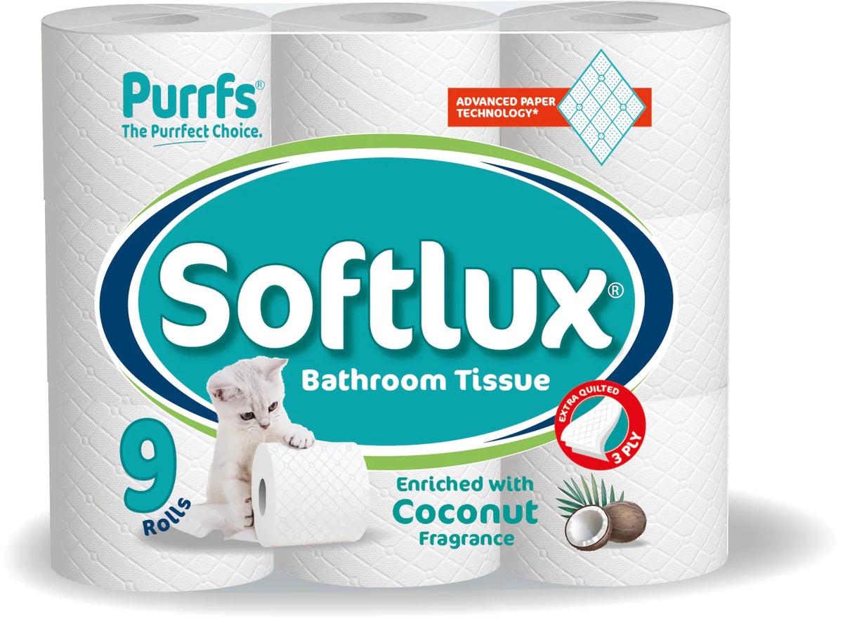 Purrfs Softlux 3 Ply Toilet Paper Coconut 9 Pack - Case of 5 Wholesale