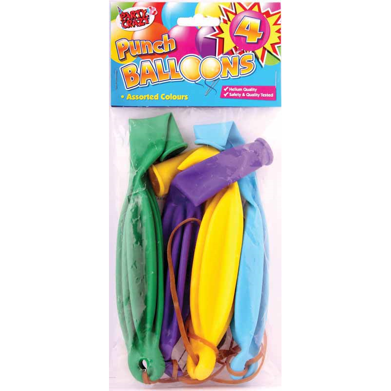 Punch Balloons Assorted Colours 4 Pack Wholesale