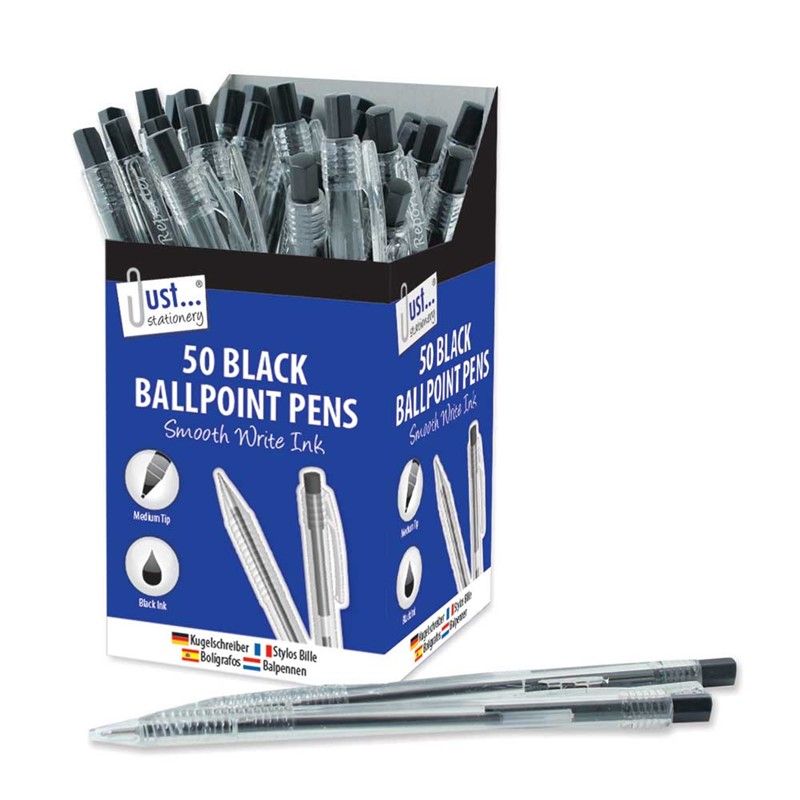 Ballpoint Retractable Pens Black 50 Pack Wholesale