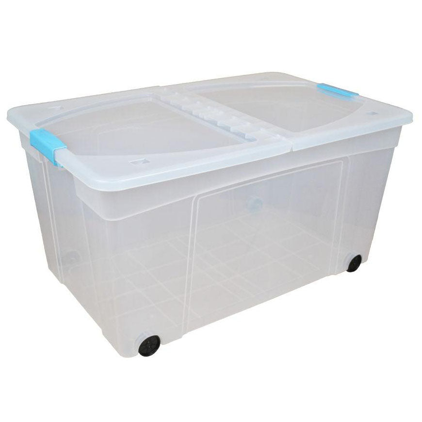 Clippy Box with Lid & Wheels Assorted Colour Clip 110L Clear Wholesale