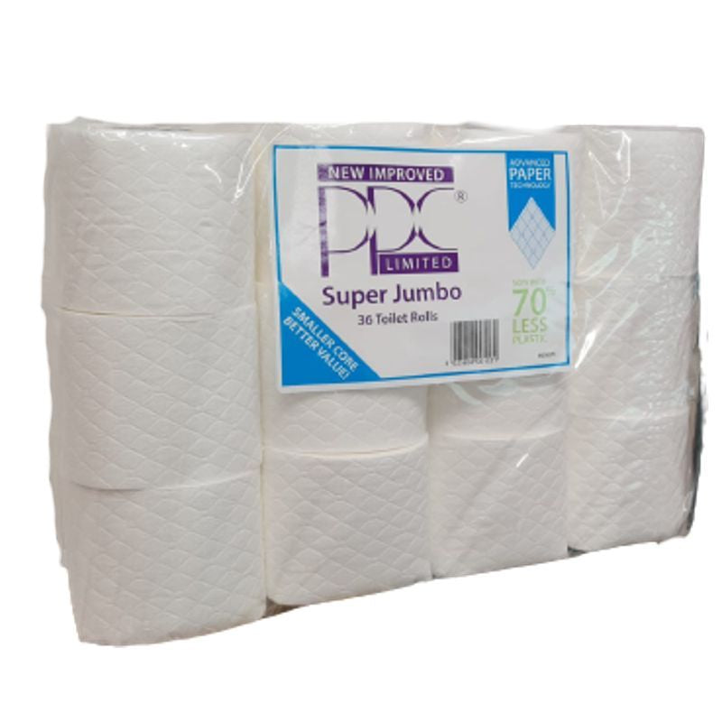 PPC Super Jumbo White Quality Toilet Paper 36 Roll Value Pack Wholesale
