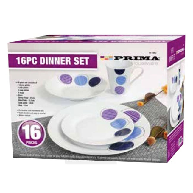 Prima Houseware Dinner Set with Blue, Black & Purple Dot Design 16 Pie ...