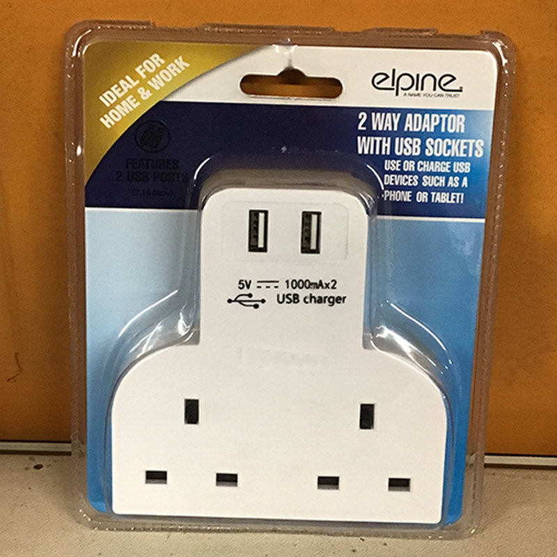 Elpine 2 Way Adaptor With USB Sockets Wholesale