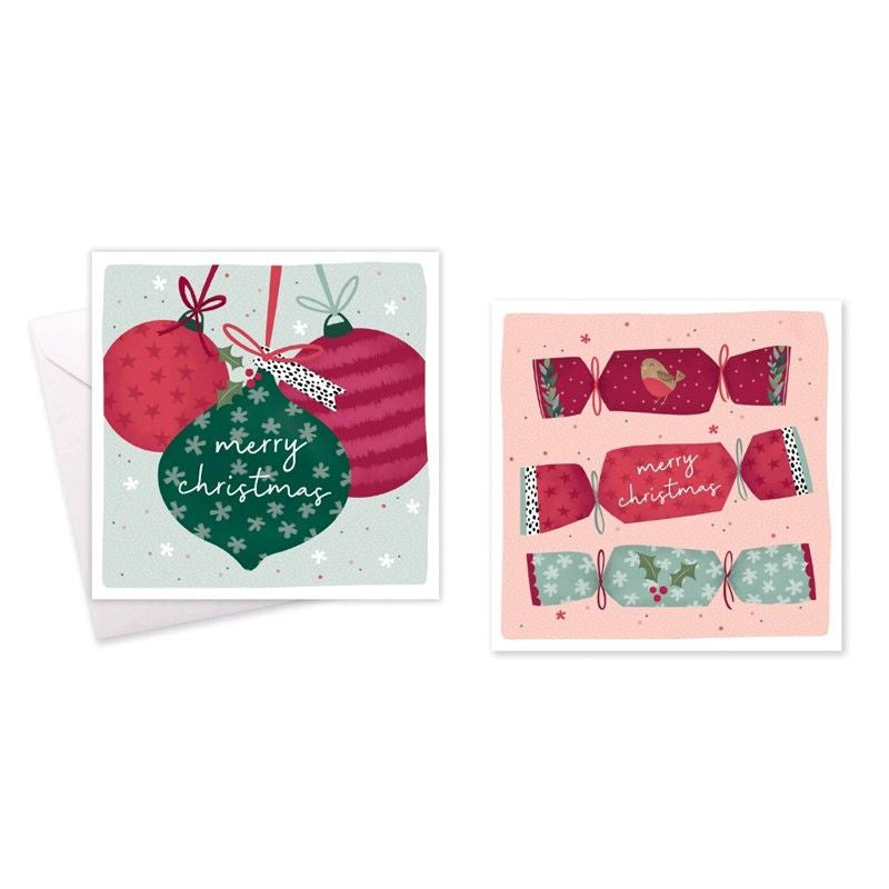 Square Boxed Christmas Cards Crackers & Baubles 10 Pack Wholesale