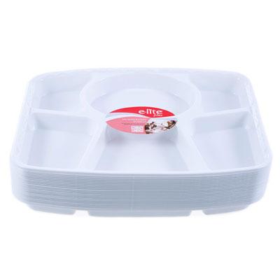 E-lite Plus Disposable Heavy Plastic Thali 6 Compartments White 25 Pac ...