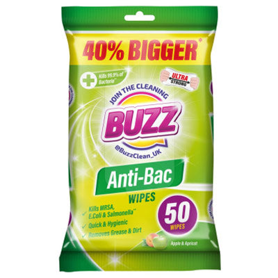Buzz Anti-Bacterial Wipes Apple & Apricot 50pk Wholesale