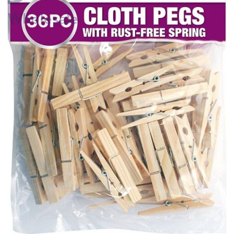 Wooden Clothes Pegs 36 Pack - Case of 12 Wholesale