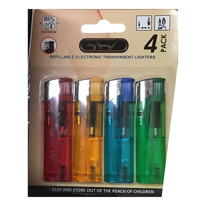 GSD Refillable Electronic Transparent Lighter 4 Pack - Case of 12 Wholesale