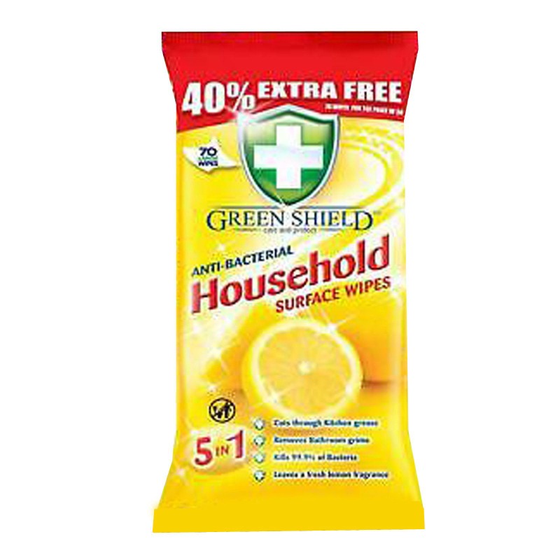 Green Shield Antibacterial Household Surface Wipes 70pk - Case of 12 ...