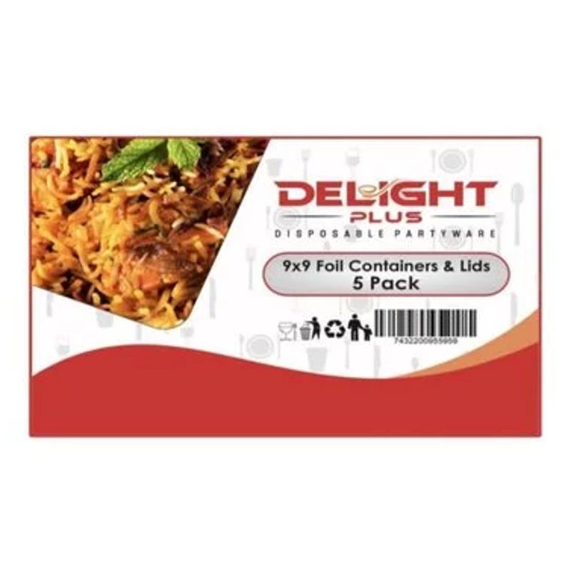 Delight Plus Foil Containers With Lids 9x9 5 Pack Wholesale
