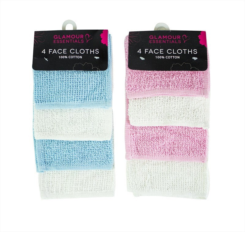 Glamour Essentials Flannels Face Cloths 4pk Wholesale