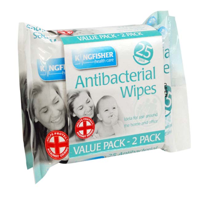 Kingfisher Antibacterial Hand Wipes Twin 2 x 25 Pack Wholesale
